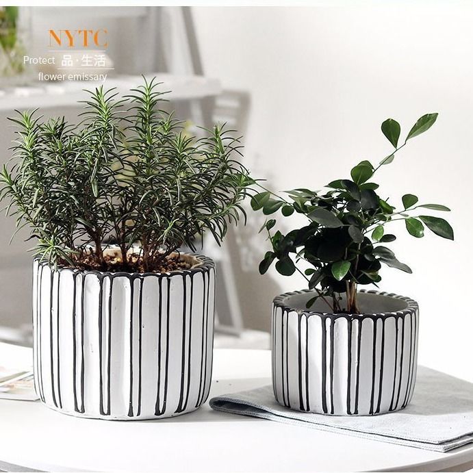 Nordic Monochrome Ceramic Hand-made Flower Pot Plant Pot Planter Garden ...