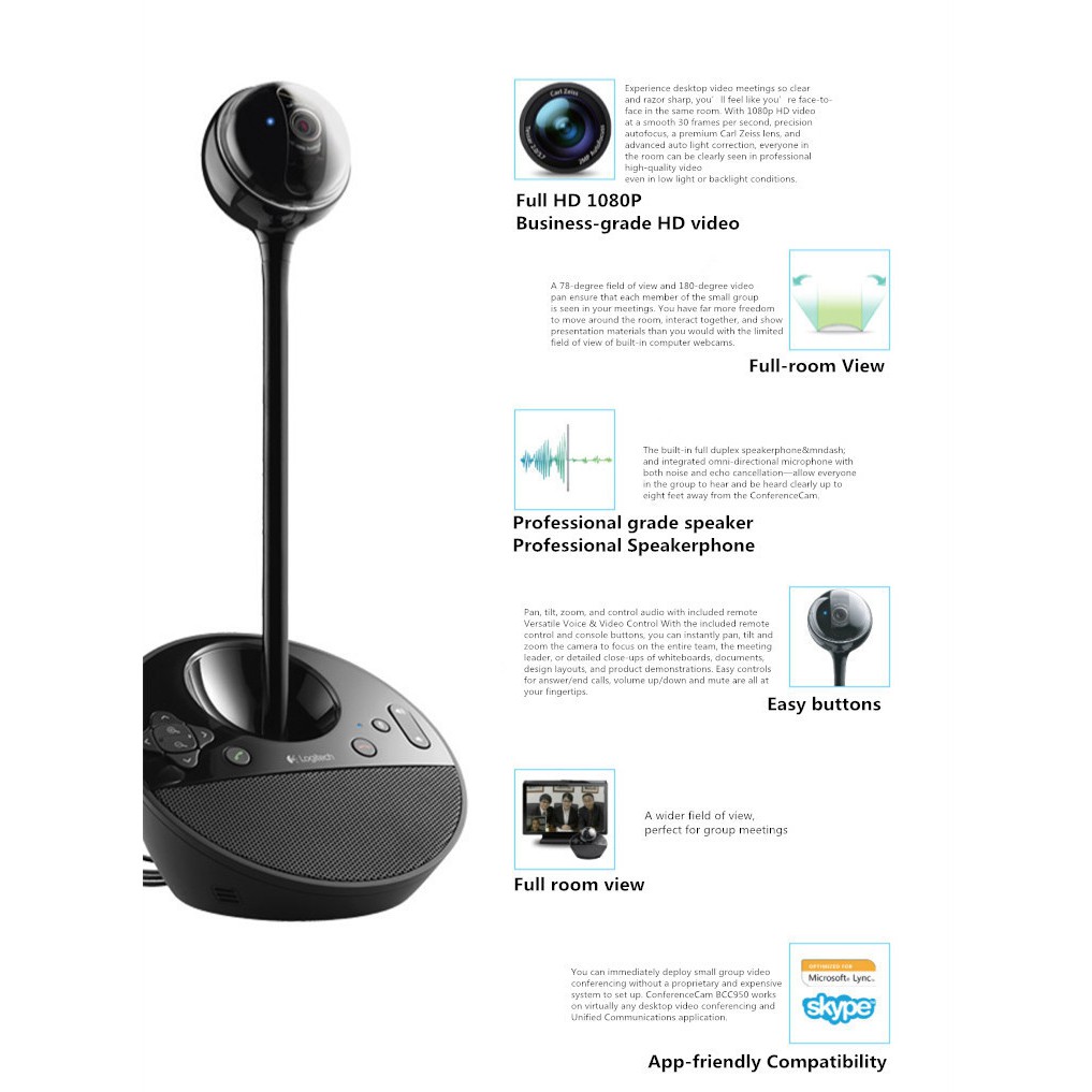 Logitech BCC950 ConferenceCam HD Camera BCC950 HD กล้องบันทึกวิดีโอ ...