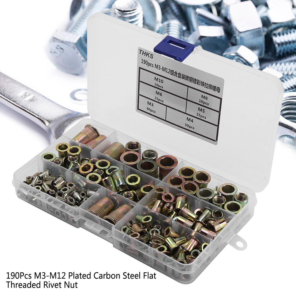 Ready Stock Rolan ชุดหัวน็อต เหล็กกล้าคาร์บอน M3 M4 M5 M6 M8 M12 190 ชิ้น - xguli.th - ThaiPick