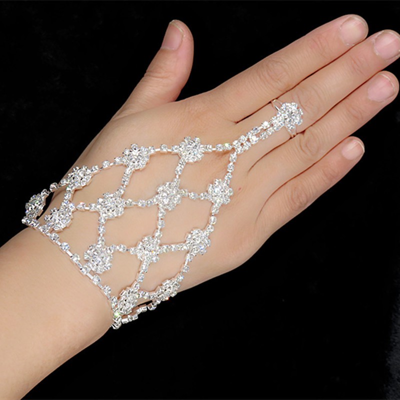 Jewelry Bride Accessories Bracelet Flower Chain One Piece Ring Set ...