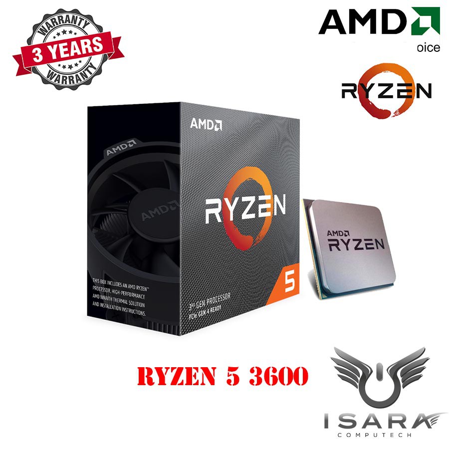 AMD CPU Ryzen 5 3600 3.6GHz with Wraith Stealth cooler Ryzen5 ซีพีย ...