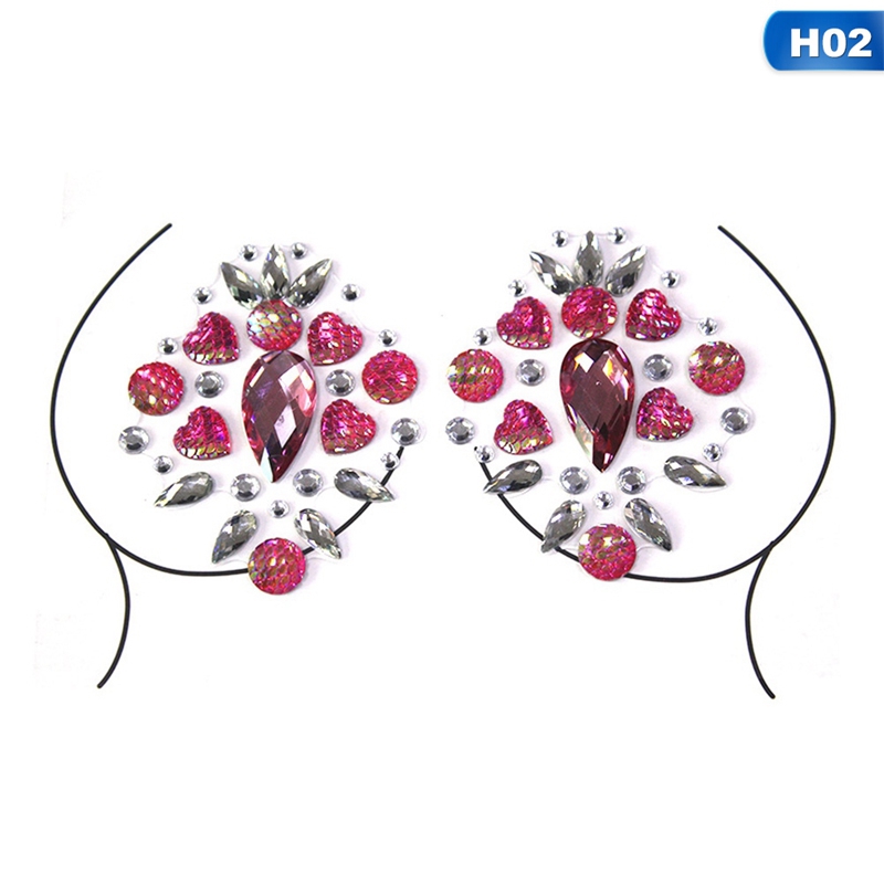 Glitter Boobs Chest Body Jewel Art Peel Stick on Gem Rhinestone Crystal ...