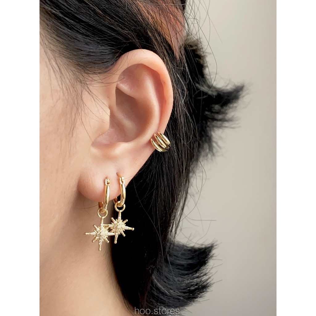 all silver 925 hoo.stores 8 Point Star Hoop (18k Gold plated) ต่างหูห่วงเงินแท้ s925 ท้ังชิ้น ...