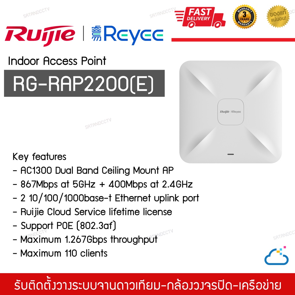 ตัวกระจายสัญญาณwifi Indoor Access point Ruijie RG-RAP2200(E) | Shopee ...