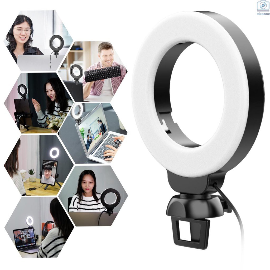 VIJIM CL06 Mini 4 Inch LED Ring Light Clip-on Laptop Video Conference ...