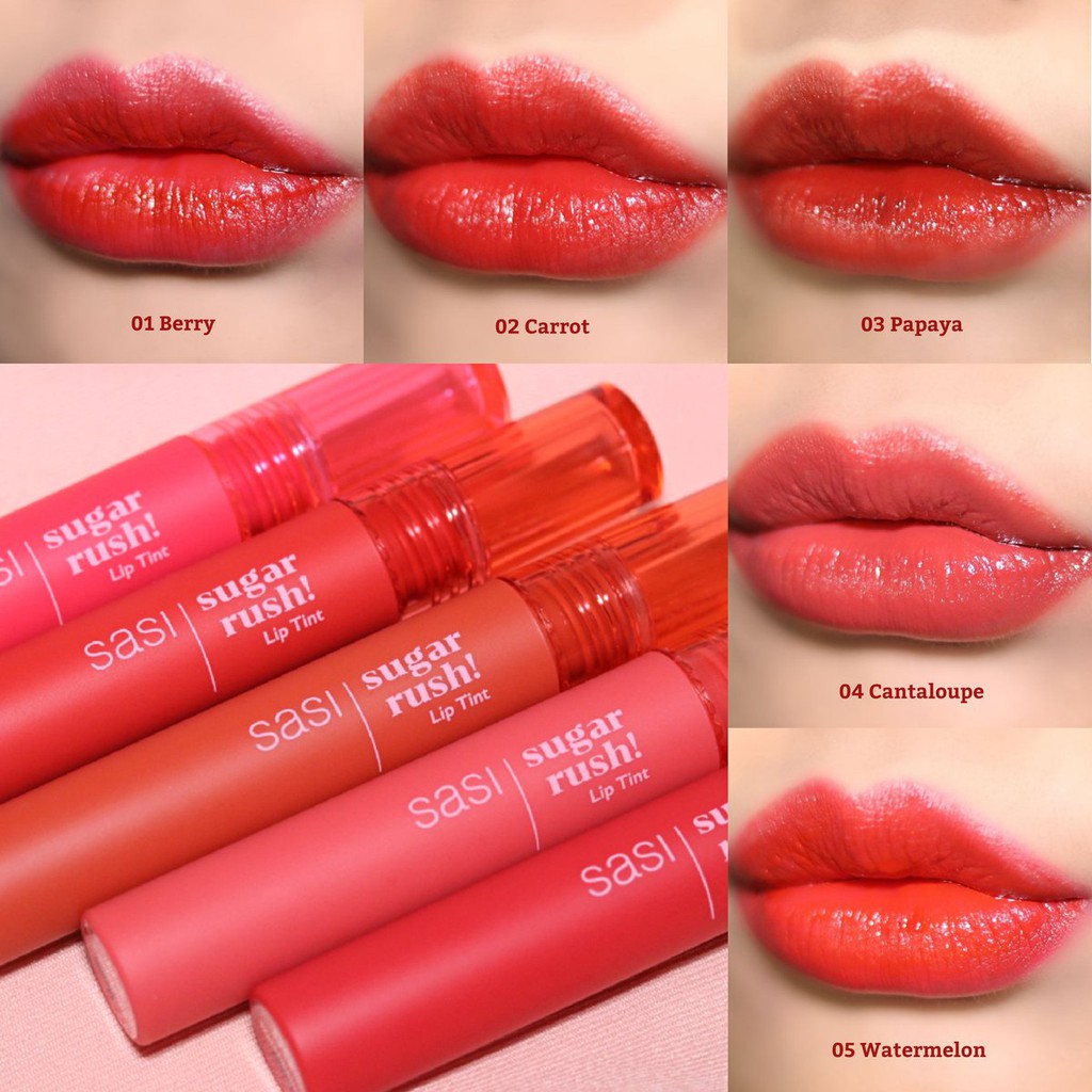 ลิปทินท์ เนื้อน้ำ ชุ่มฉ่ำ สีชัด สดใส ศศิ SASI SUGAR RUSH Lip Tint มี 5 ...