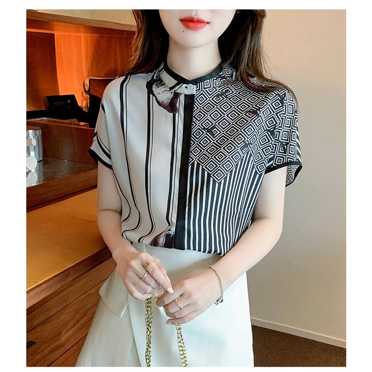 เสื้อเชิ้ตแขนสั้นลําลอง คอกลม พิมพ์ลาย แฟชั่นฤดูร้อน สไตล์เกาหลี ...