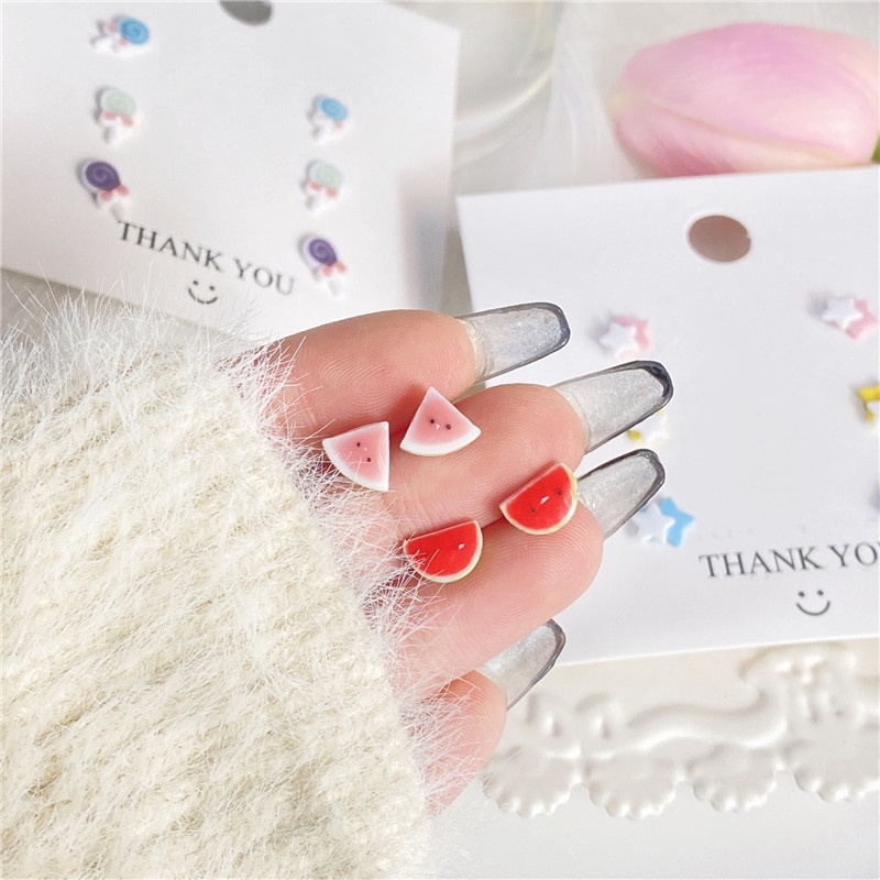 ชุดต่างหูเซรามิค เข็มเงิน S925 จี้รูปผลไม้ ดาวน่ารัก สามคู่ - softhome.th - ThaiPick