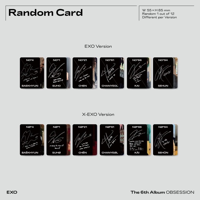 พร้อมส่ง เลือกการ์ดได้EXO 6th Album OBSESSION (EXO ver. X-EXO ver ...