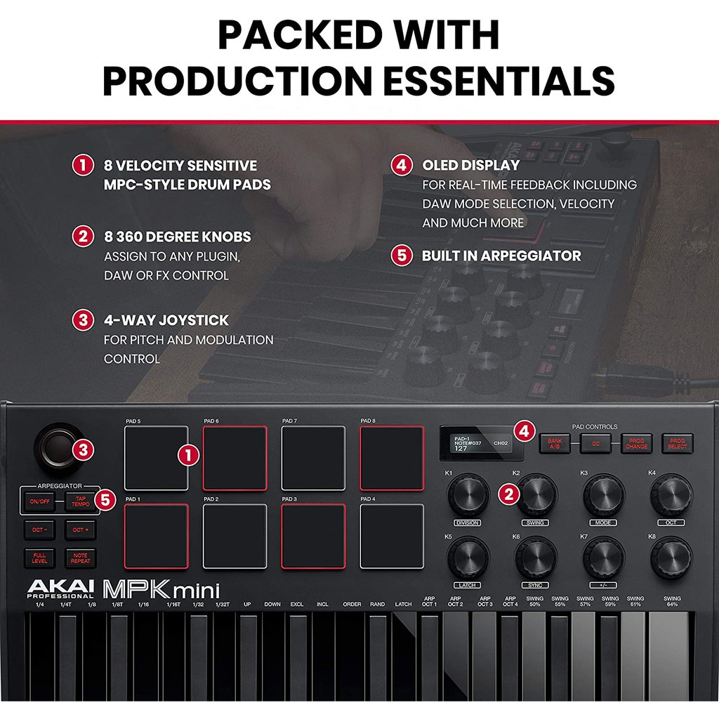 AKAI MPK Mini Mk3 มิดี้คอนโทรลเลอร์ รุ่นใหม่ล่าสุด 25 Key MIDI Keyboard Controller รองรับ Mac ...