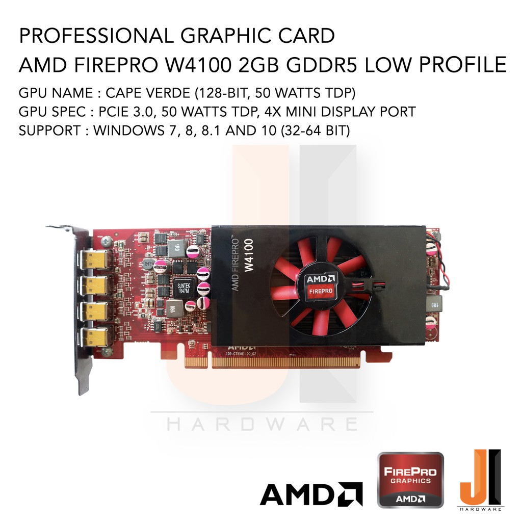 Professional Graphic Card AMD FirePro W4100 2GB 128-Bit GDDR5 Low Profile (มือสองสภาพดีมีการรับ ...