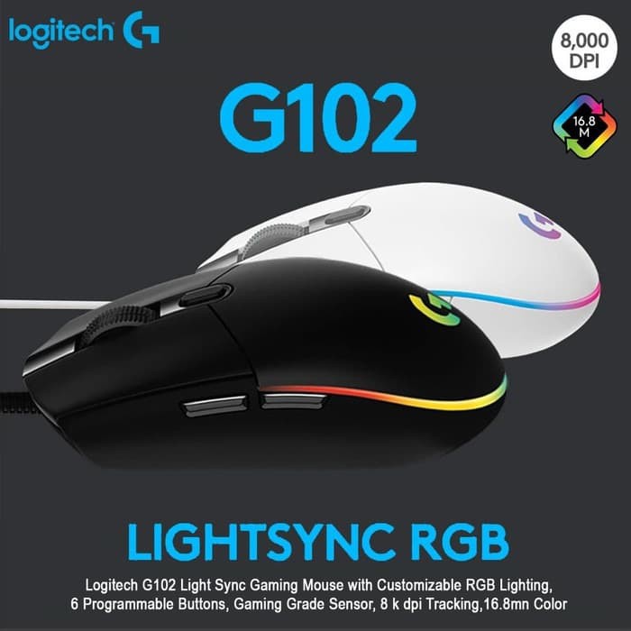 โปรแรง12.12️เมาส์เกมมิ่ง️ LOGITECH G102 G203 LIGHTSYNC RGB 6 Button 8000 DPI Gaming Mouse ประกัน ...