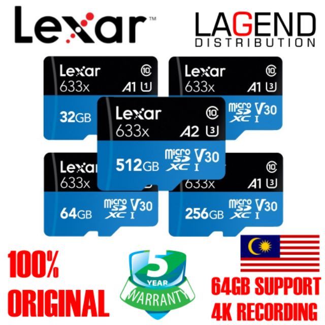 LEXAR MICROSD 32GB 64GB 128GB 633X USA MicroSD UHS-I U1U3V10V30 633X ...
