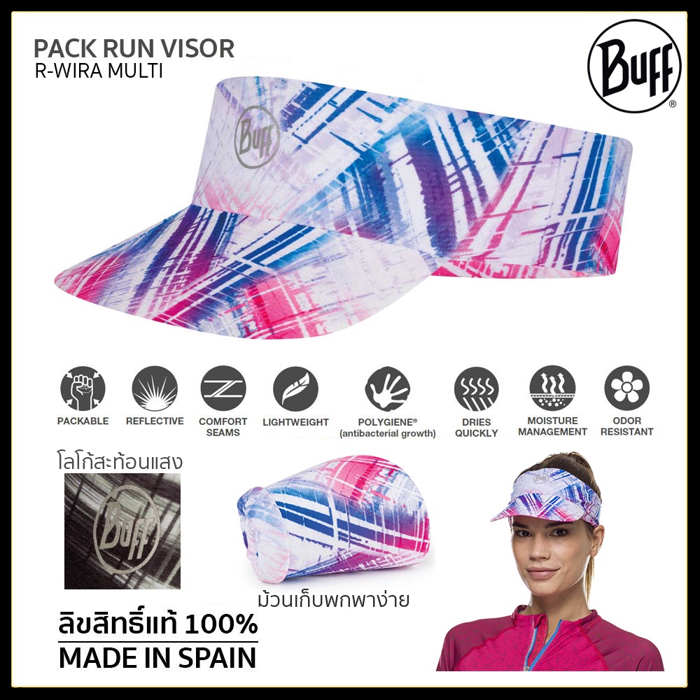 Buff Pack Speed Visor Coolnet UV หมวกวิ่งบัฟ หมวกเปิดหัว ม้วนพับได้เล็กกะทัดรัด พกพาสะดวก ...