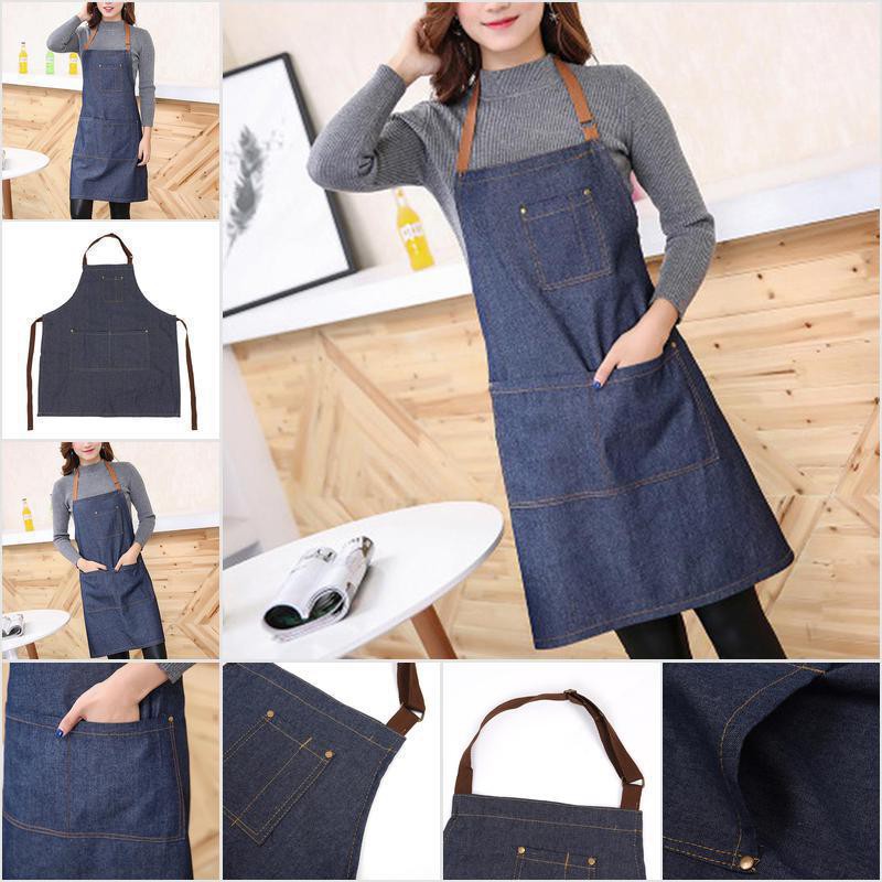 LHGC Adults Denim Cooking Kitchen Restaurant Work Bib Apron Dress with ...