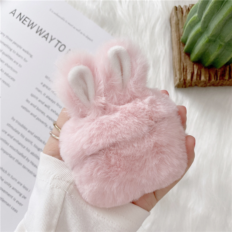 ღღCute Soft Fluffy Plush Rabbit Ears Case for Apple Airpods Silicone ...