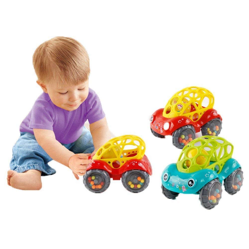 2 Pieces Baby Toy Cars Soft Infant Rattle Roll Toy Cars Easy to Grasp ...