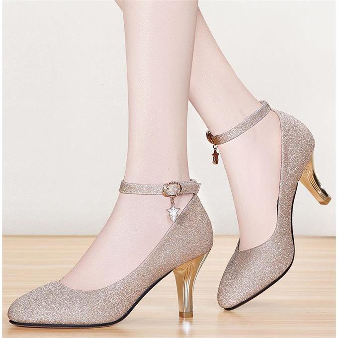 Spring Single Shoes Women 2020 All-Match Rhinestone Wedding Pointed Toe ...