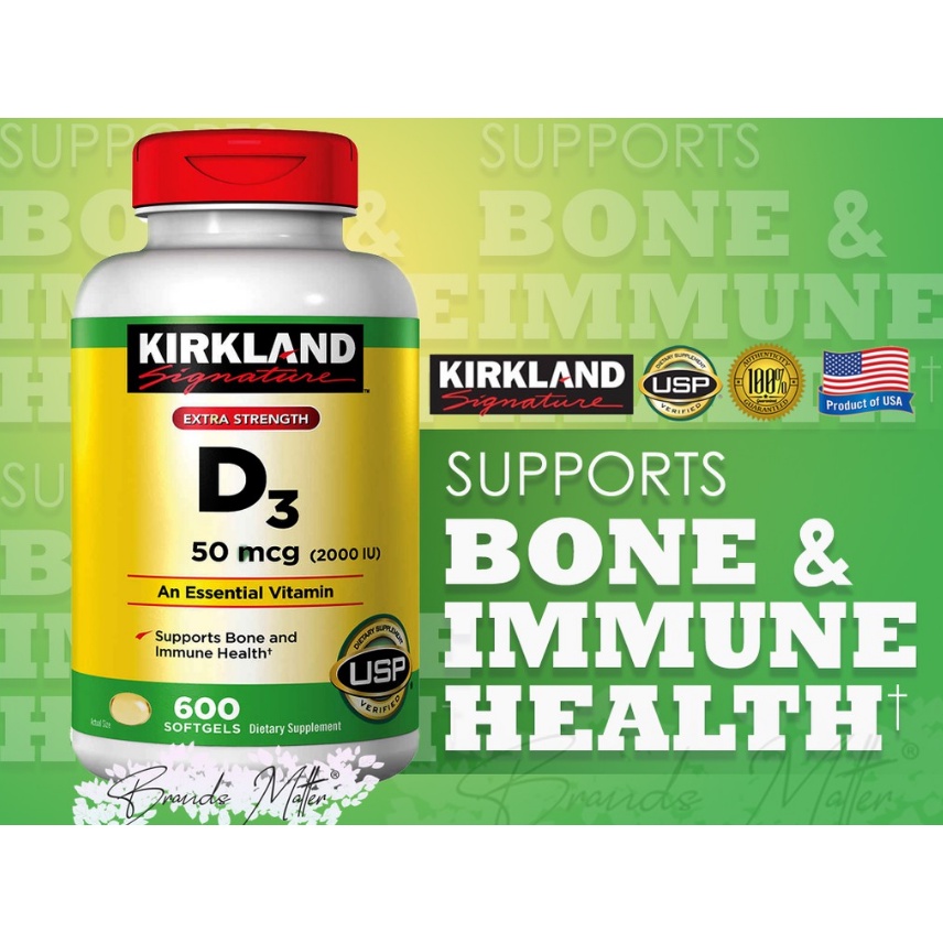 Kirkland Signature Extra Strength D3 50 mcg. 600 Softgels 2000iu ...