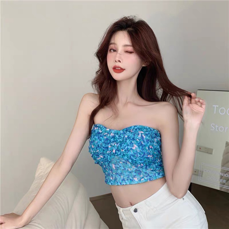 (Y518)เสื้อเกาะอกลูกไม้ ผ้านิ่มไม่คัน ลายดอก มีฟองน้ำในตัว ดีเทลไว้หน้าอก ยางยืดด้านหลัง งานแซ่บ ...