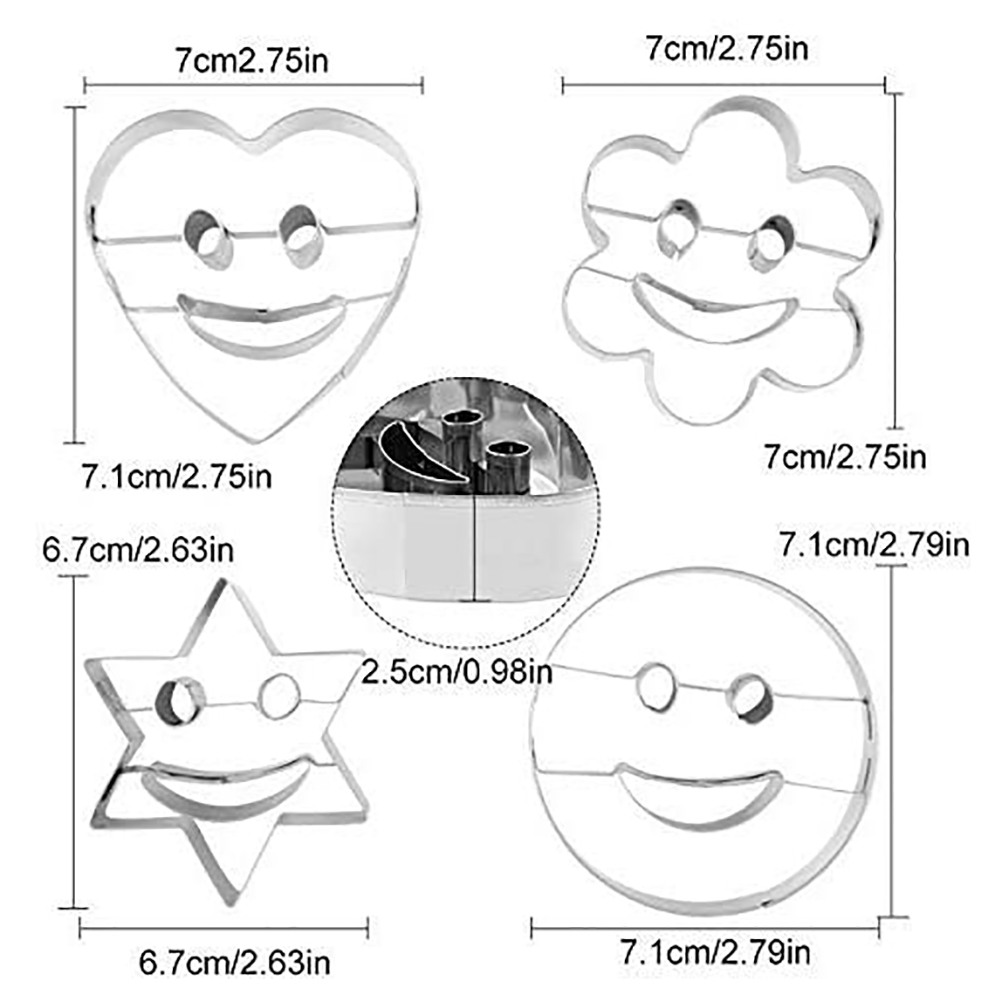 4pcs Smiley Cookie Cutter Stainless Steel Cookie Biscuit Cutters Baking ...
