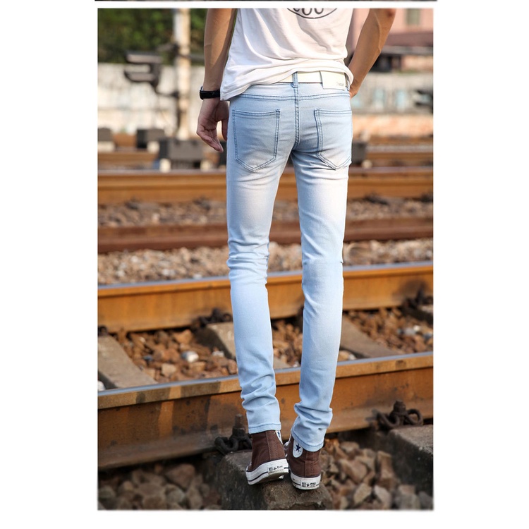 Seluar Jeans Warna Solid Lelaki Fesyen Biru Muda Lurus Kaki Denim ...