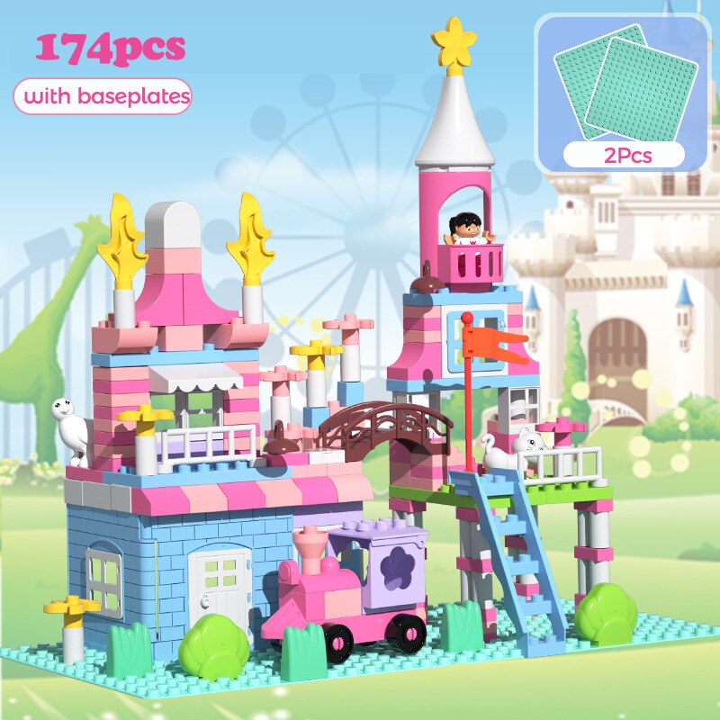New Pink Princess Castle Blocks Toy Duploed House DIY Building Blocks ...