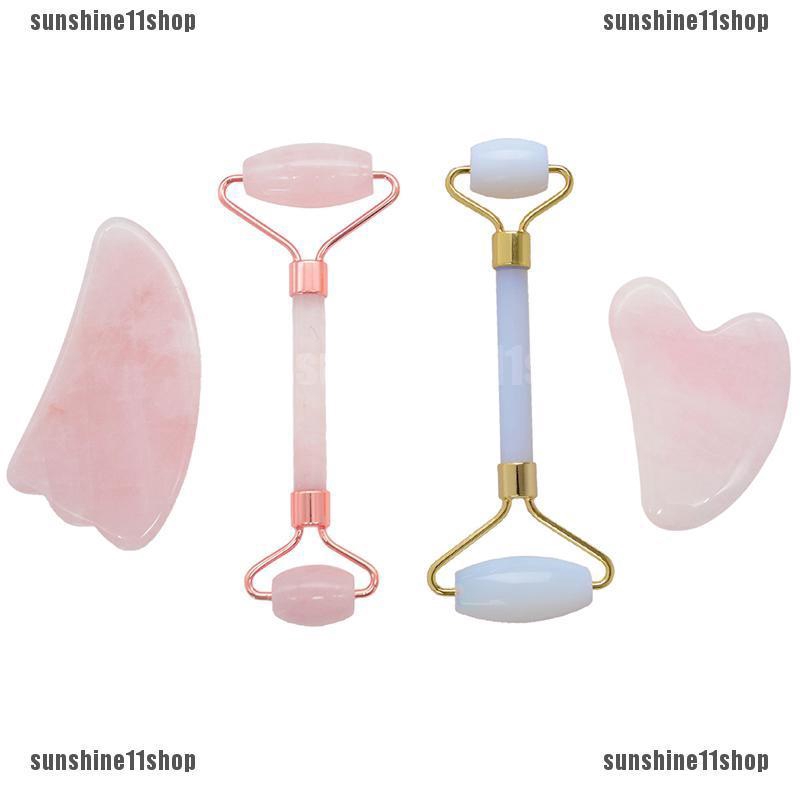 SSH Natural pink rose quartz crystal stone gua sha roller face neck ...