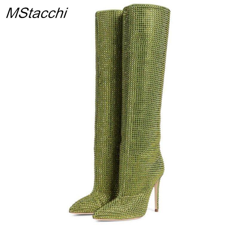 Women High Heels Shoes Crystal Rhinestone Pointed Toe Demonia Boots ...