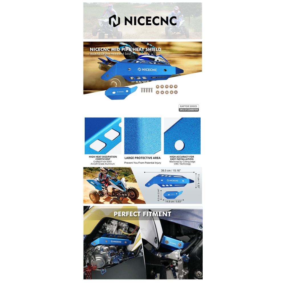 NiceCNC Mid Pipe Heat Shield Guard Protecor Cover ATV for Yamaha Raptor ...