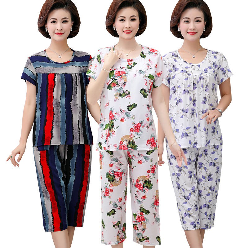 Western Style Mother Spring Summer Outfit Silk Two Piece Middle Aged