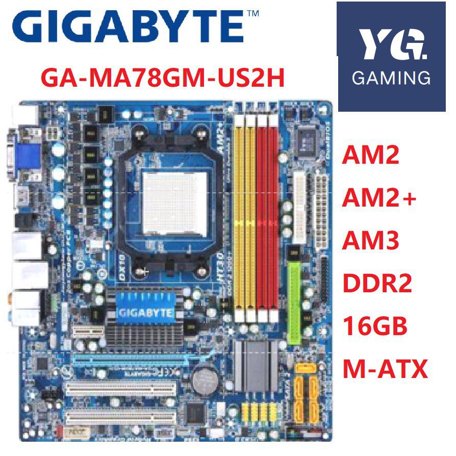 Gigabyte GA-MA78GM-US2H Motherboard For AMD Phenom FX/X4/X3 780G DDR2 16GB AM2/AM2+/AM3 MA78GM ...