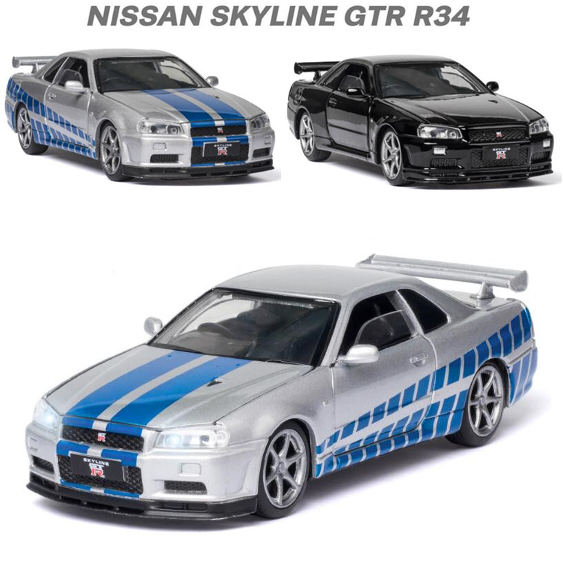 1:32 NISSAN SKYLINE GTR R34 Diecast Vehicles Car Model Sound And Light ...