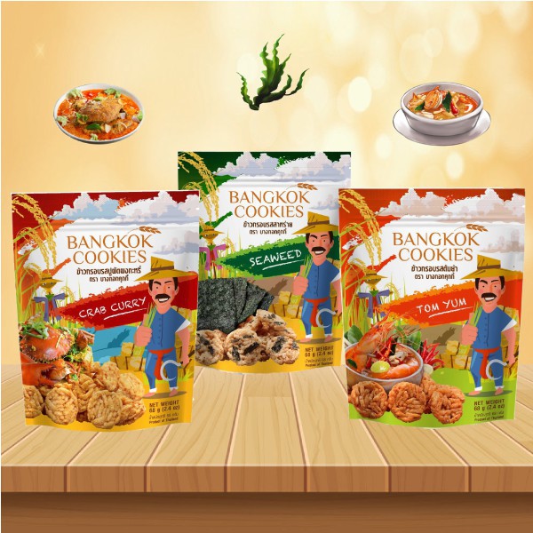 Bangkok Cookies Tom Yum ข้าวกรอบ 6 รสชาติ ขนาด 68 กรัม ตรา บางกอกคุกกี้ ...