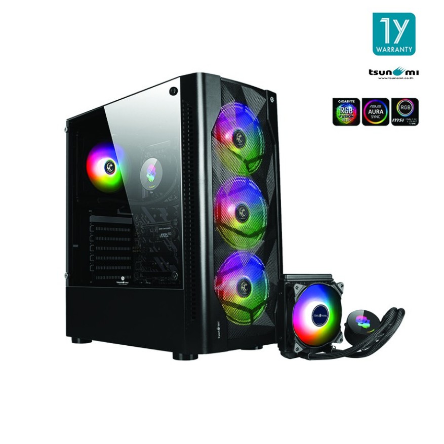 Tsunami Coolman 190-2 KK Trip Ring Ablaze ARGB3 Tempered Glass ATX ...