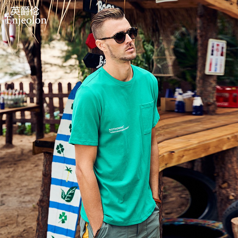 (พร้อมแจ้ง) ชายแขนสั้นเสื้อยืดบุคลิกภาพกลับพิมพ์สีครึ่งแขนท็อปส์ ...