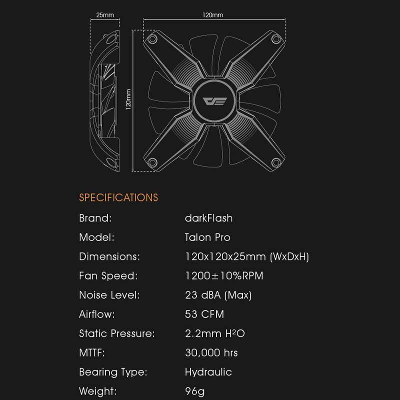คอมพิวเตอร์ระบายความร้อนDarkflash Talon Pro Cooler PC Case Fan 120mm ...