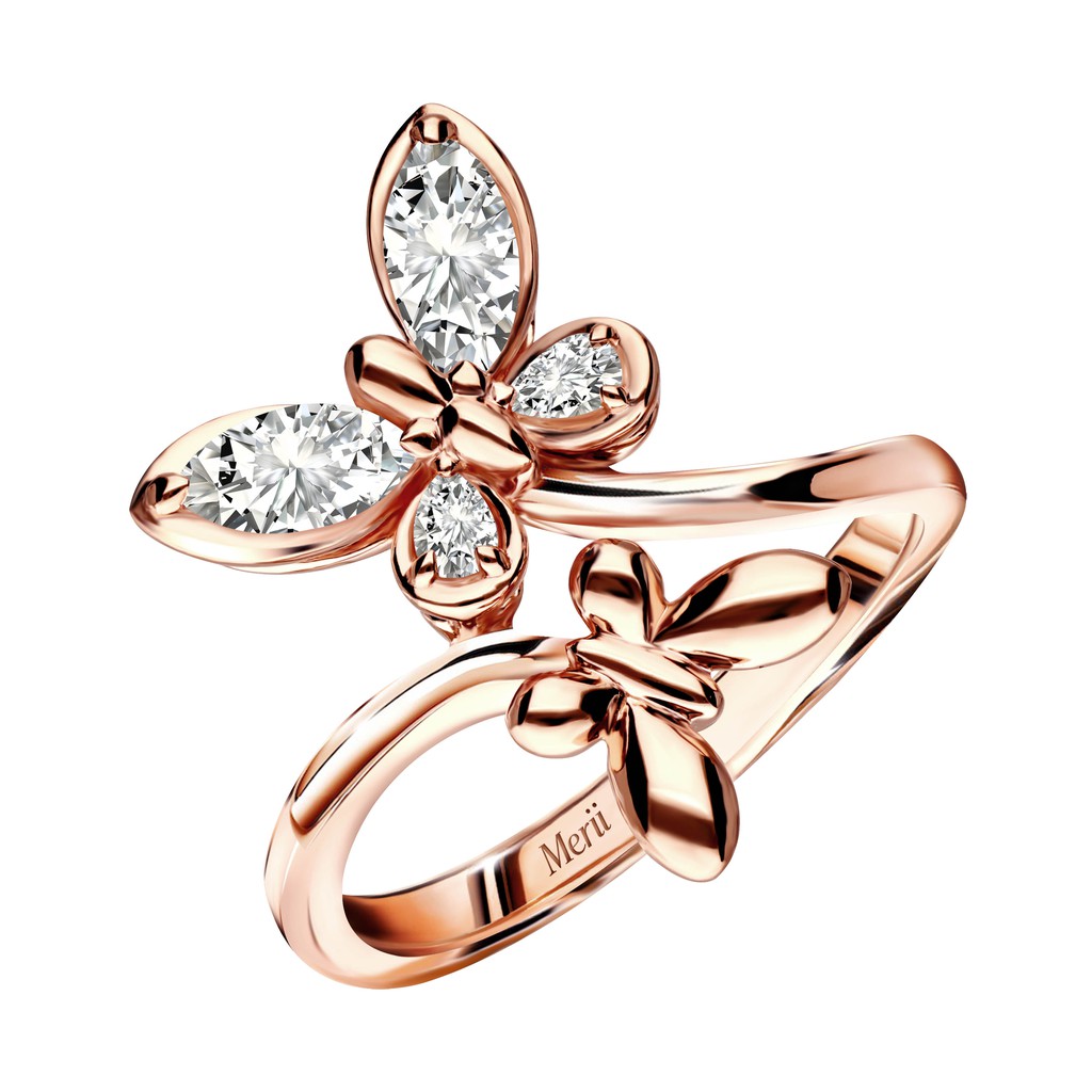 Merii ต่างหูเงินแท้ 925 ชุบโรสโกลด์ ประดับเพชร CZ ดีไซน์รูปผีเสื้อ ต่าง ...