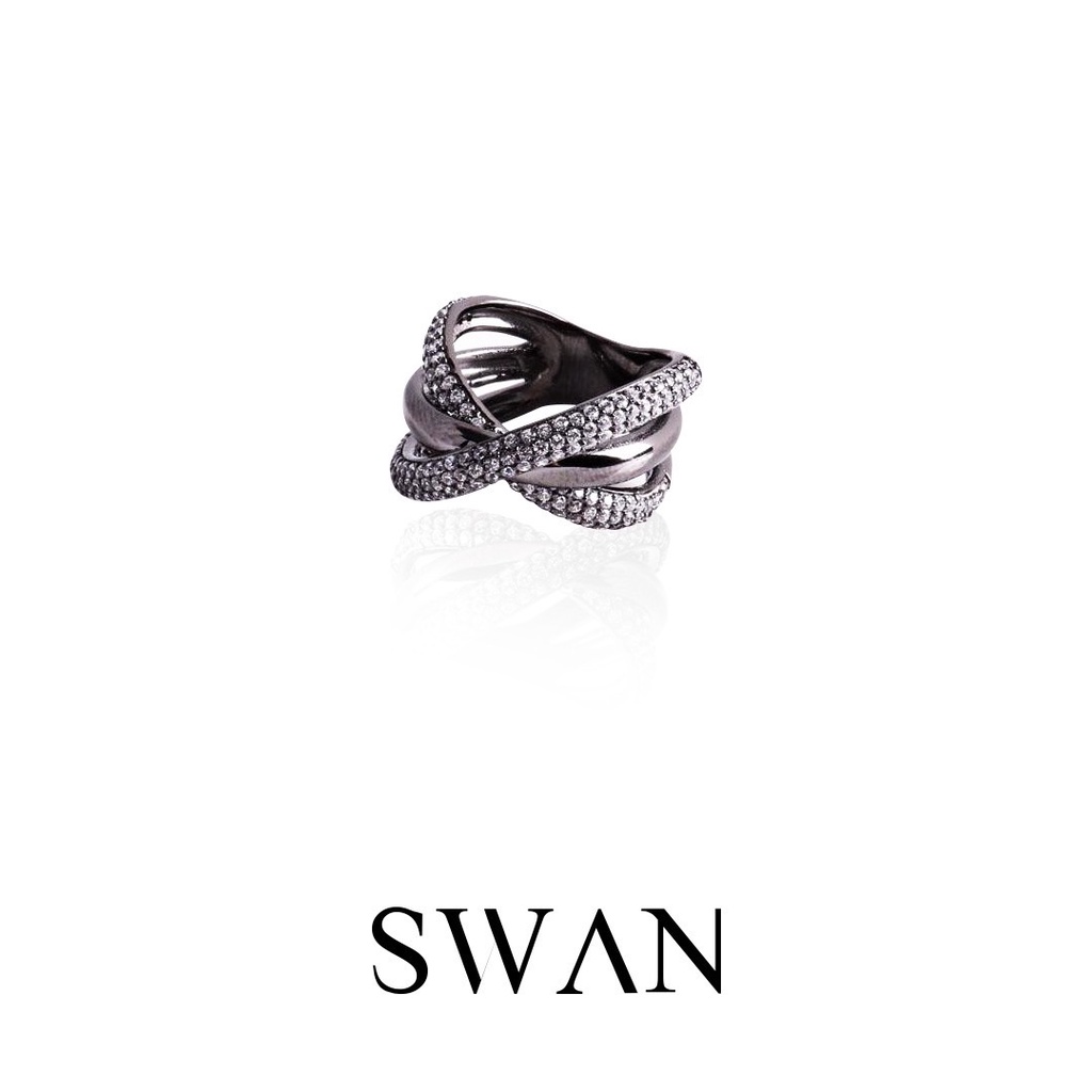 SWAN - Monochrome Magic Cross Ring แหวนเงินแท้ ฝังเพชรคิวบิกเซอร์โคเนีย ...
