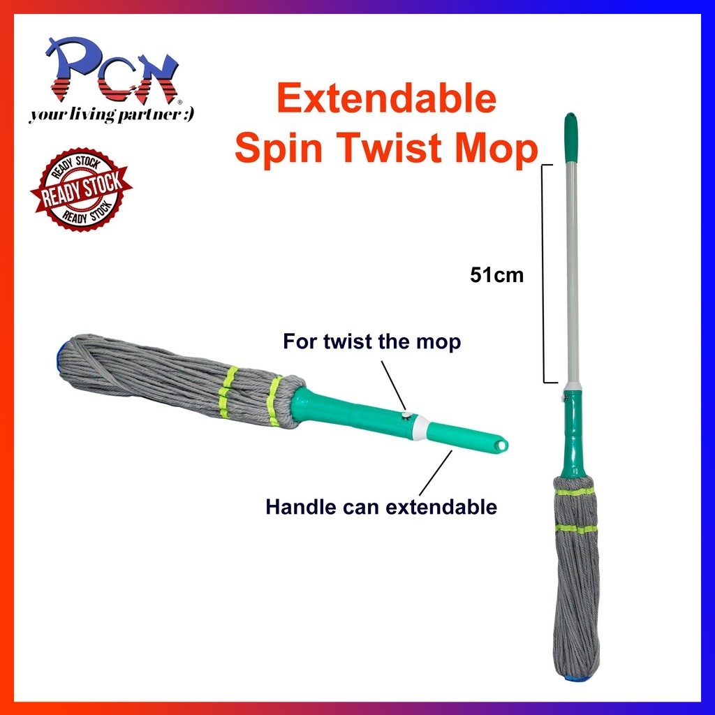 PCN Extendable Easy Lock Spin Free Hand Fibre Mop Squeeze Wash Mop ...