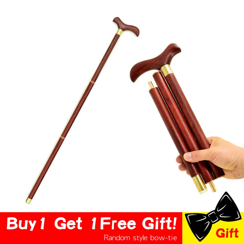 Wood Walking Stick Cane 3-Sections Foldable Wooden T Bird Handle Stick ...