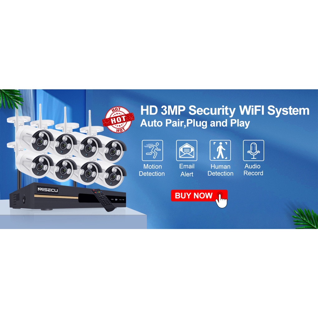 MISECU H.265 3MP HD Wireless CCTV System Two Way Audio Waterproof PTZ ...