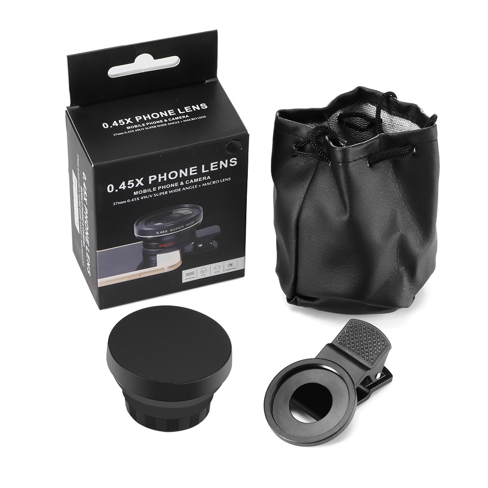 เลนส์กล้อง Universal Clip-on Cell Phone Camera Lens 37MM 0.45X 49UV Super Wide Angle+12.5X Macro ...