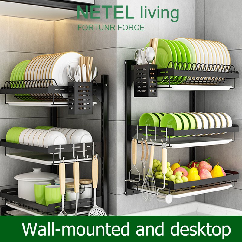 NETEL Kitchen Tools Stainless Steel 2 Tier Dish Rack Double Sink ...