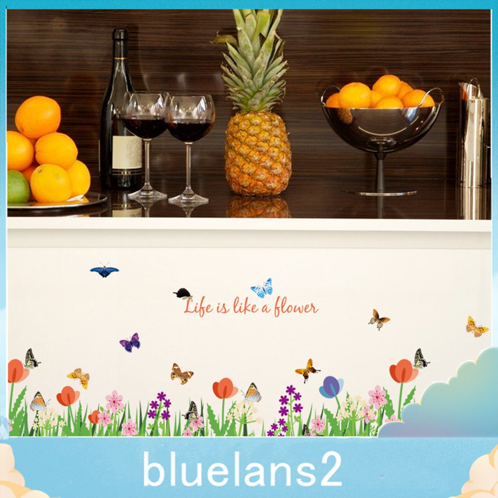 Blu2_Grass Butterfly Flower Baseboard สติ๊กเกอร์ Pvc สําหรับติดตกแต่ง ...
