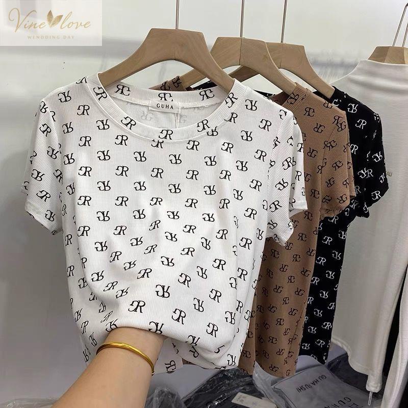 Large size printed letter top short-sleeved t-shirt bottoming shirt ...