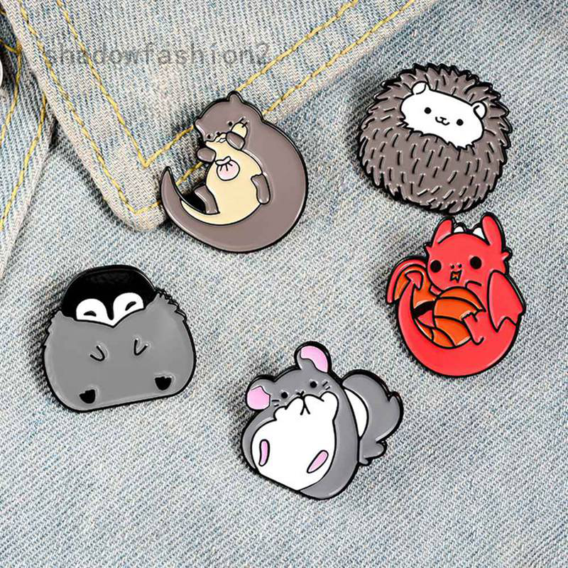 Cute Enamel Pin Custom Chinchilla Hedgehog Otter Penguin Dragon Badge ...