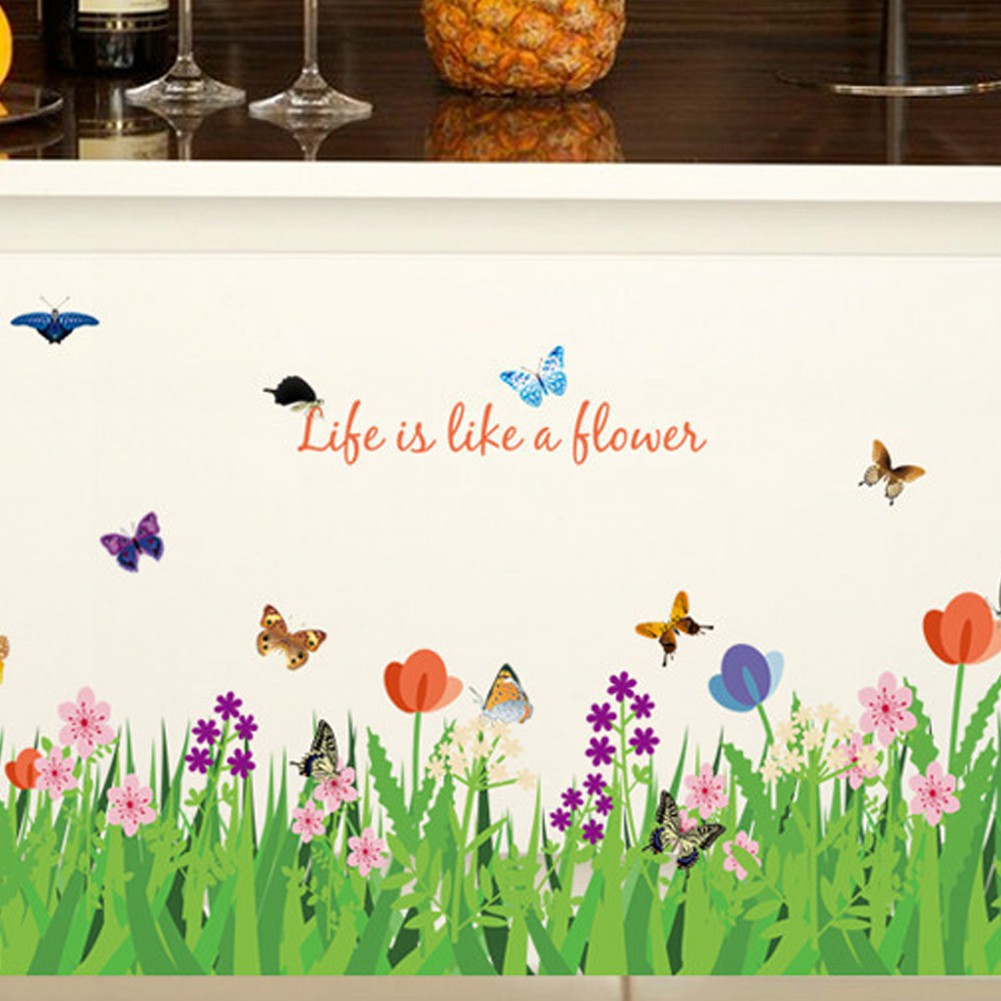 Blu2_Grass Butterfly Flower Baseboard สติ๊กเกอร์ Pvc สําหรับติดตกแต่ง ...