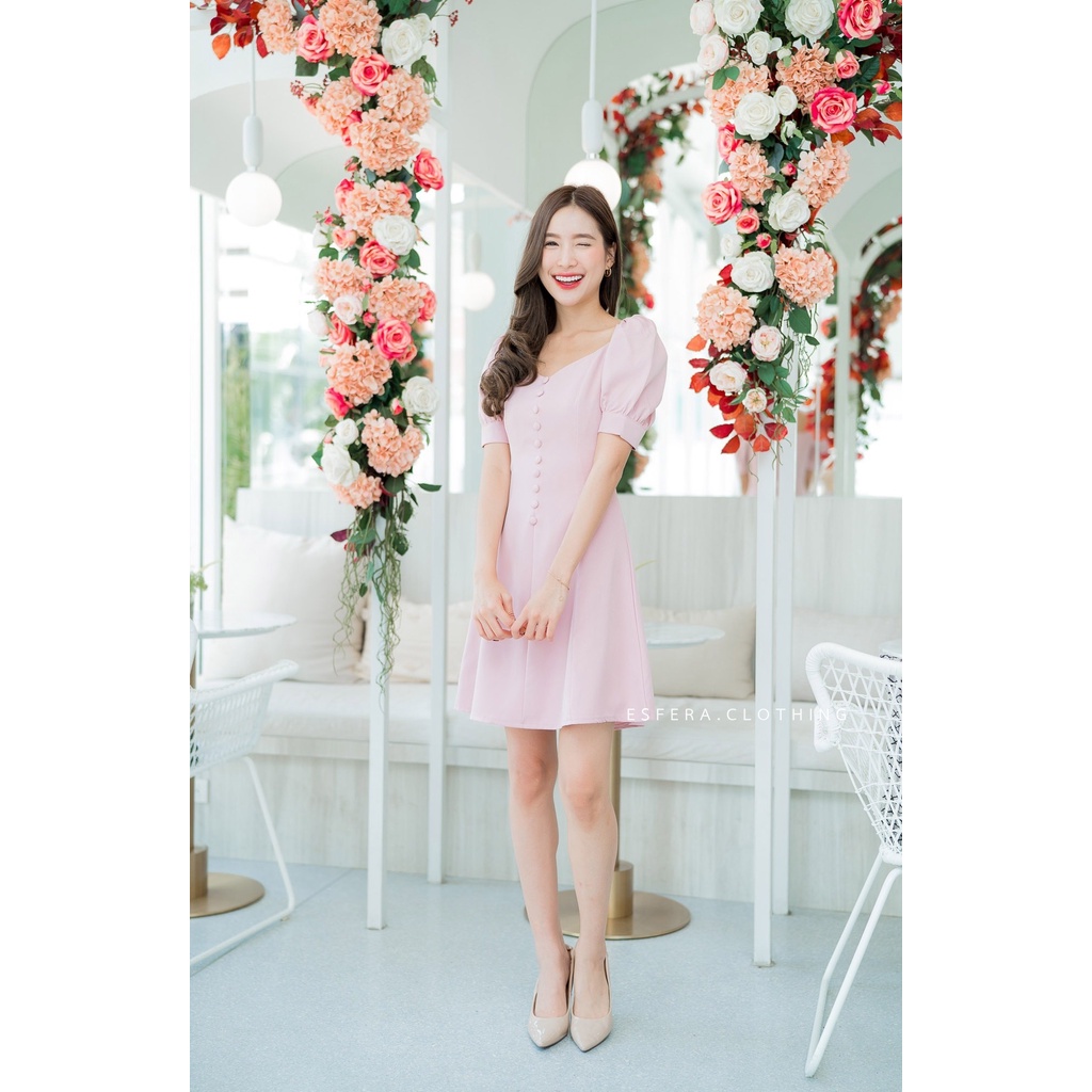 เดรสออกงาน เดรสทำงานเดรสผ้าเปเป้เนื้อผ้าดี คอแต่งหยัก แขนป่องทรงตุ๊กตา จั๊มไหล่ DR039-2 ...