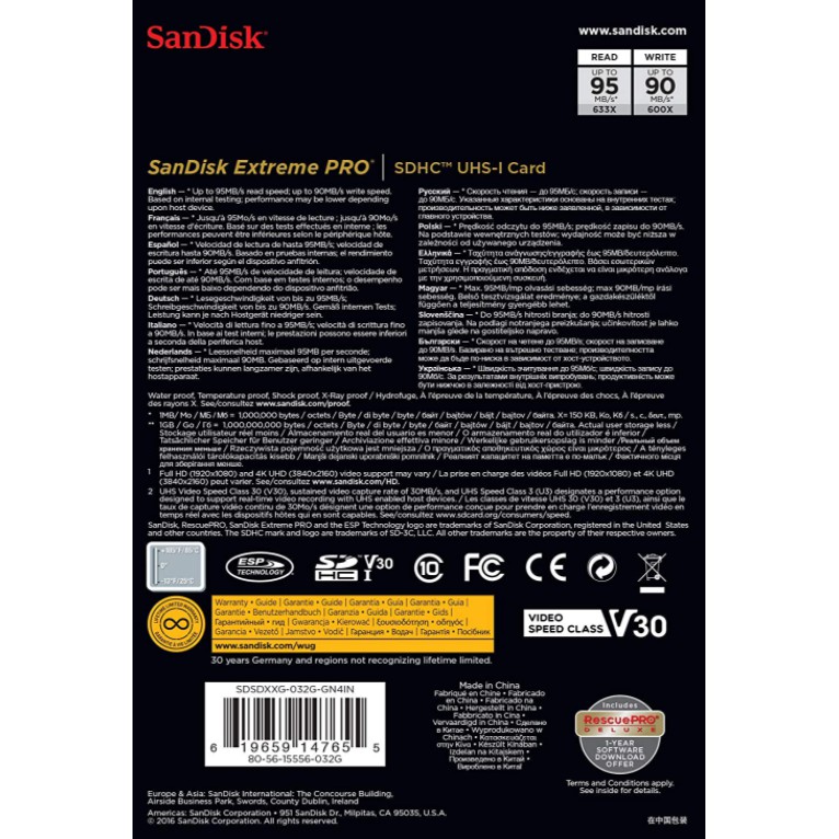 SANDISK SDHC Kartu SD SanDisk Extreme PRO 32GB 64GB 128GB 95MB S U3 Kartu Memori Kamera Portabel ...